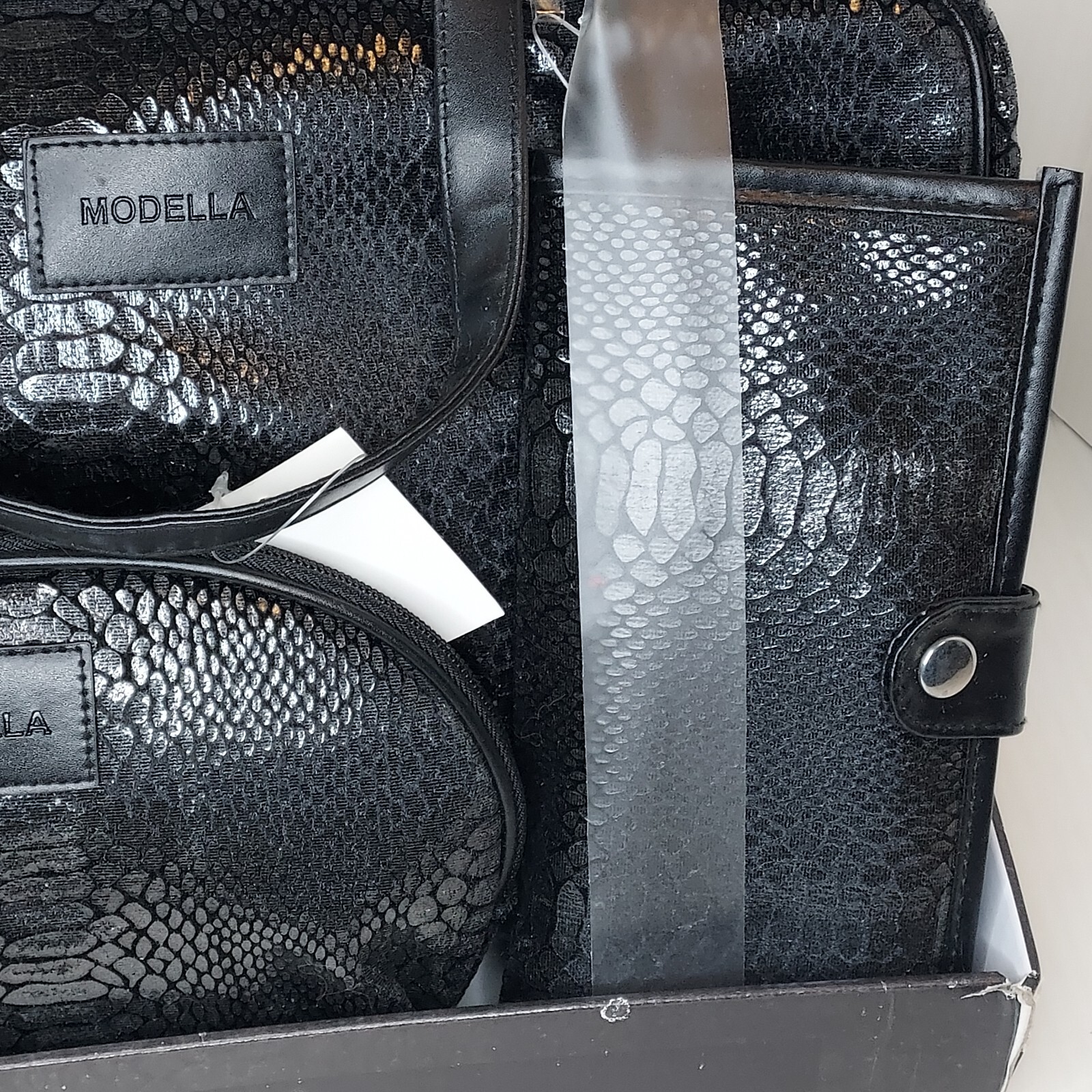 Modella 3 Pcs Black Tote Set Purse Handbag Wallet Cosmetic Bag Double ...