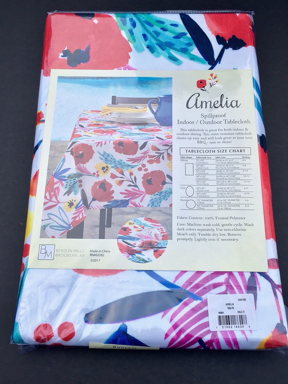 Amelia Poppies Poppy Bright Floral Tablecloth 52"x70" Oblong Spillproof ...