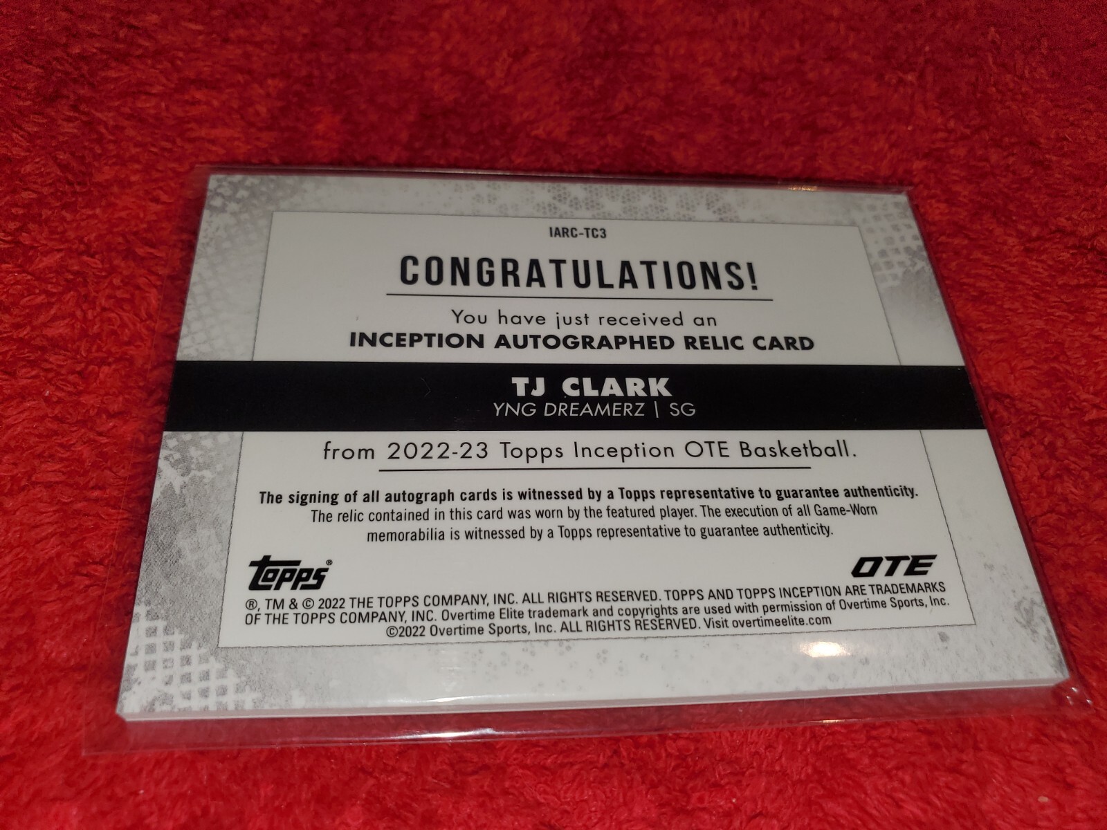 2023 TOPPS INCEPTION OVERTIME CARD TJ CLARK AUTO RELIC 081/149 | eBay