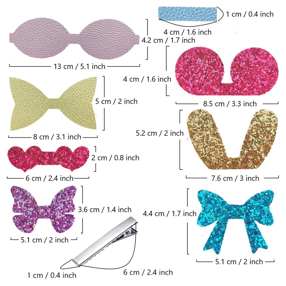 Faux Leather Hair Bows DIY Making Kit Pre Cut Pieces Clips Shiny Cute ...