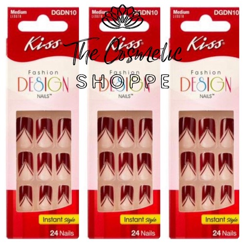 KISS Medium Length Shiny Plum V French Manicure Glue-On Nails DGDN10 x ...