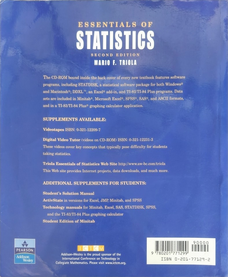 Triola Ser.: Essentials of Statistics by Mario F. Triola (2004, CD-ROM ...