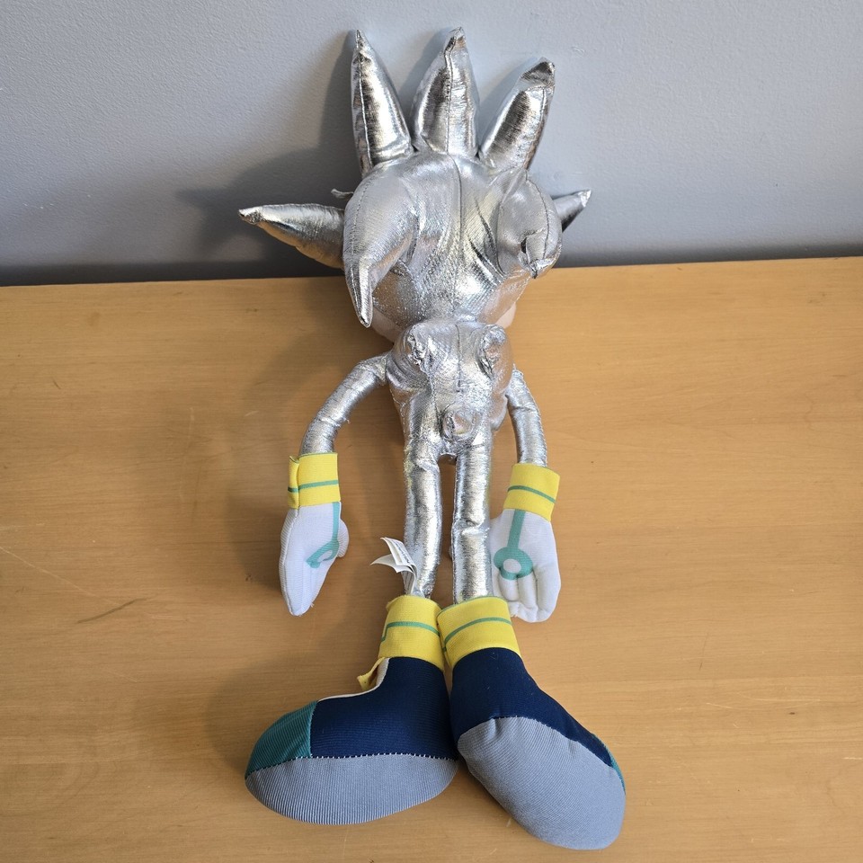 2009 Used Kellytoy Silver the Hedgehog Plush 18” Sega Sonic the ...