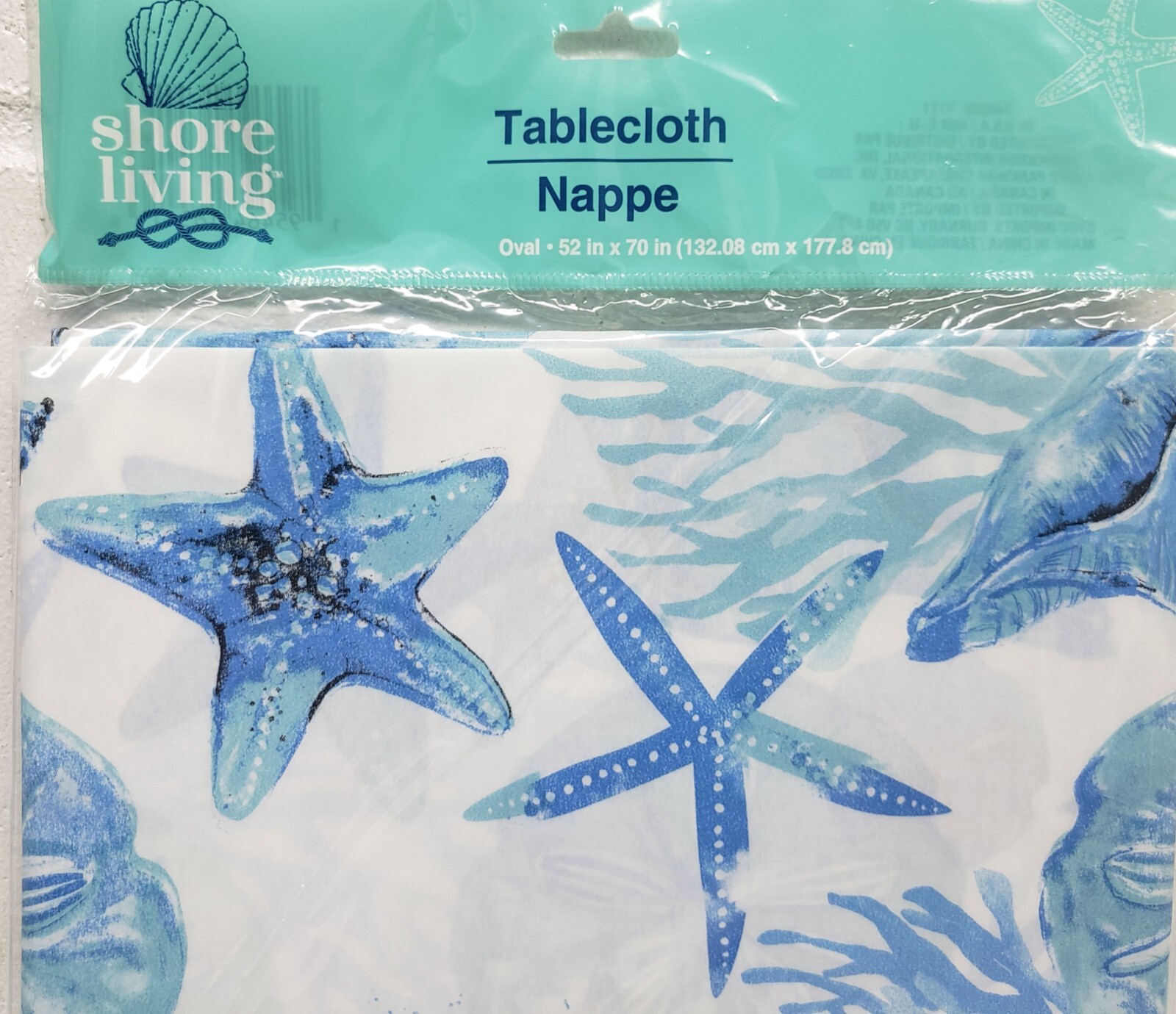 Thin Peva Vinyl Tablecloth 52" x 70"Oval,SEALIFE,STARFISH,SEAGRASS ...