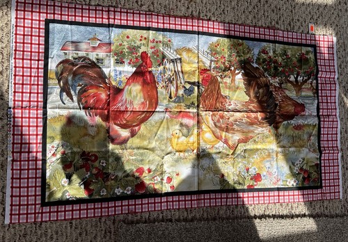 Rooster & Hen Chickens Cotton Quilt Panel 23"x44" | eBay