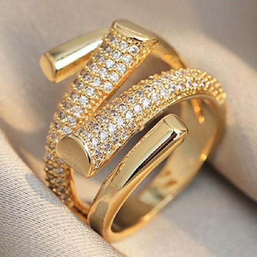 Fashion 18k Yellow Gold Plated Rings Cubic Zirconia Women Wedding Gift ...