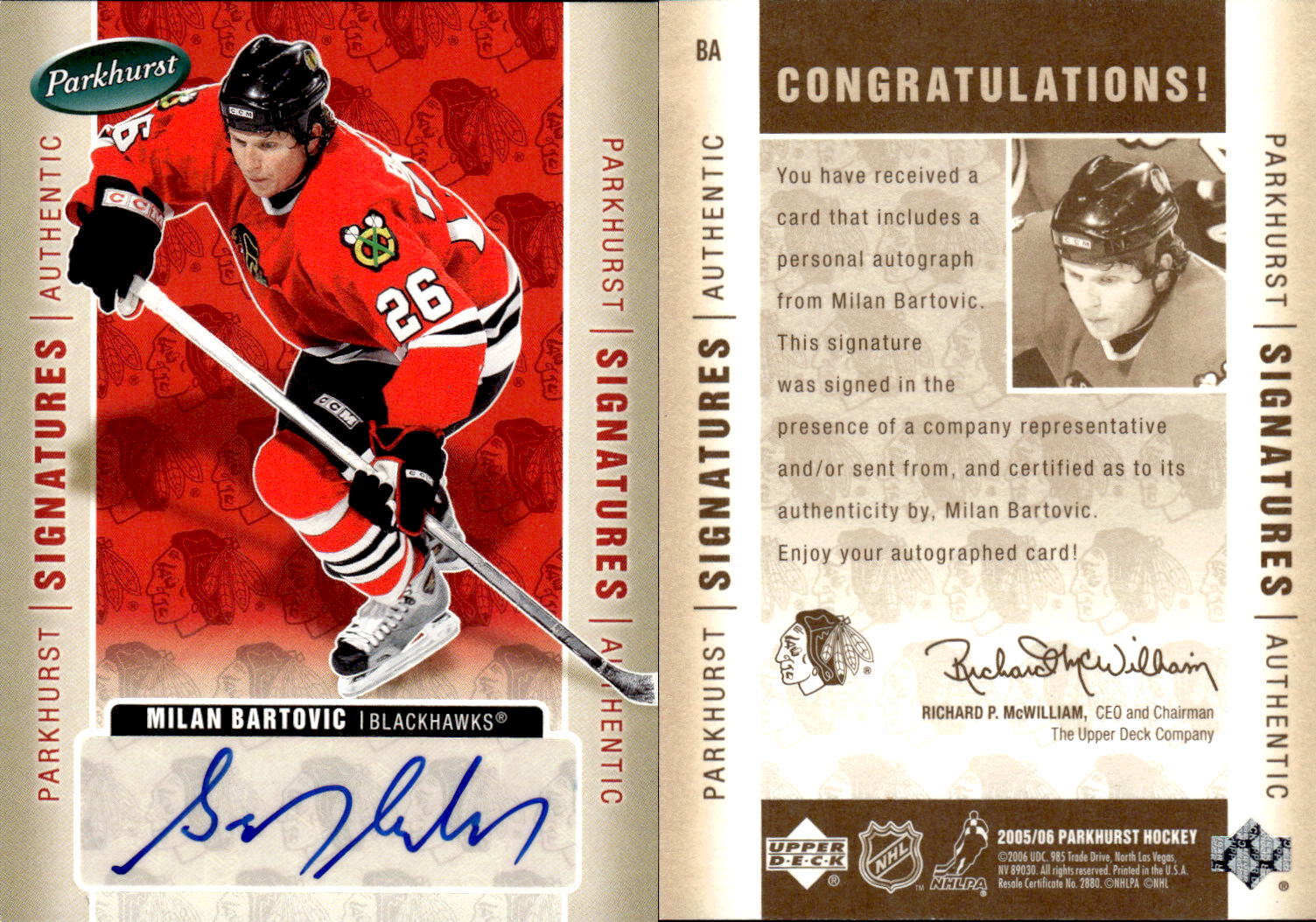 2005-06 Parkhurst Signatures #BA Milan Bartovic Auto - NM-MT | eBay