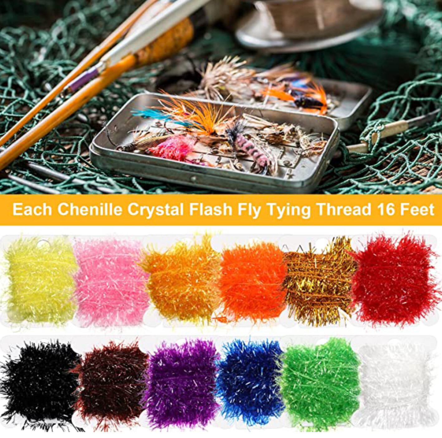 FLY TYING TINSEL CHENILLE 12 COLOR SET 15 FT EACH wooly bugger salmon ...