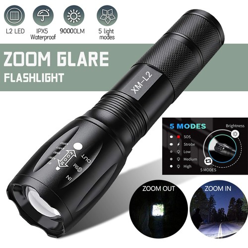 90000LM LED Tactical Military LED Flashlight Torch 5 Modes Zoomable ...