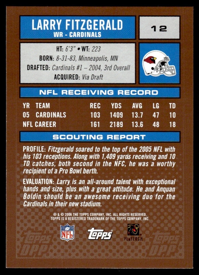 2006 Topps Draft Picks & Prospects Larry Fitzgerald #12 | eBay