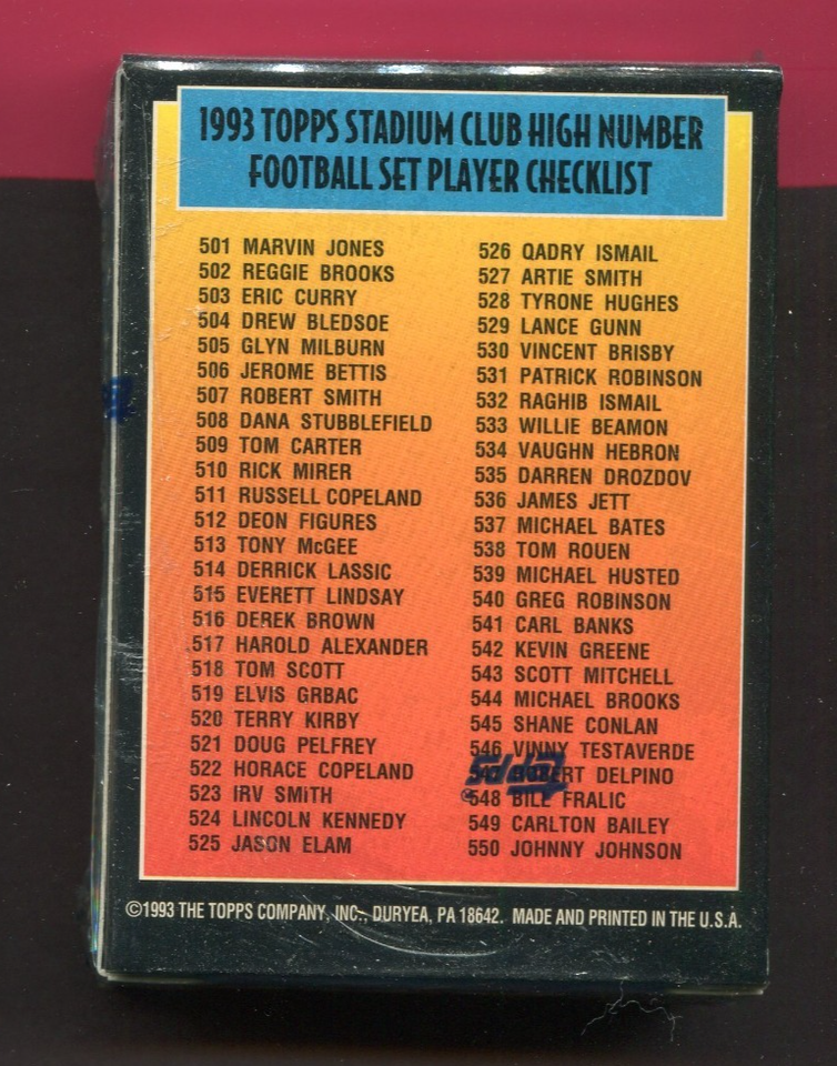 1993 TOPPS STADIUM CLUB HIGH NUMBER SEALED NFL FOOTBALL CARD SET 50 ...