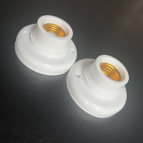 White E27 Round Plastic Base Screw Light Bulb Lamp Socket Holder Set Of ...
