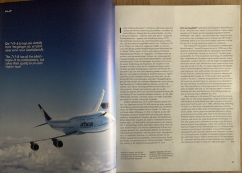LUFTHANSA AIRLINES B747-8 INTERCONTINETAL INTRO BROCHURE MAGAZINE ...