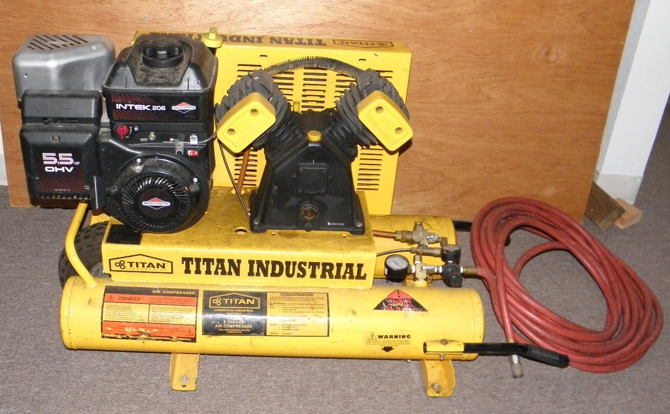 titan model tac-2t commercial dual tank compressor; 5.5 HP gas motor ...