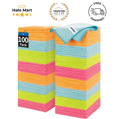 Reusable 100 Pack Microfiber Cloths - Lint-Free, Highly Absorbent & Eco ...