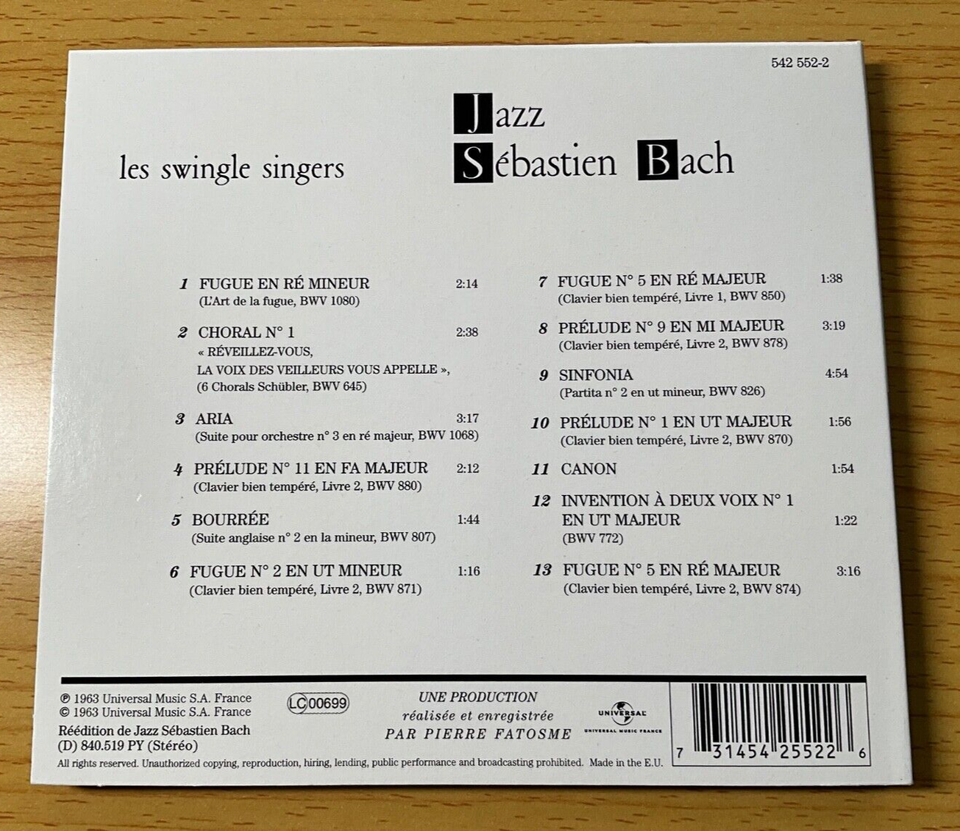 Jazz Sebastien Bach Vol. 1 CD Les Swingle Singers Like New 731454255226 ...
