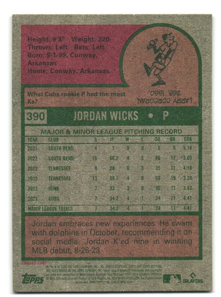 2024 Topps Heritage MINI Jordan Wicks #390 RC Chicago Cubs | eBay