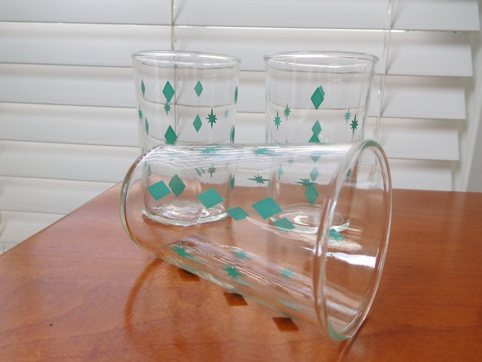 VTG MCM Pyrex Aqua Turquoise Atomic Diamond Starburst 3-1/2" Juice ...