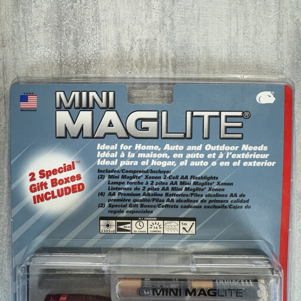 MagLite Black &Red Mini Mag 2305 Candlepower 2 Pack Flashlight Light ...