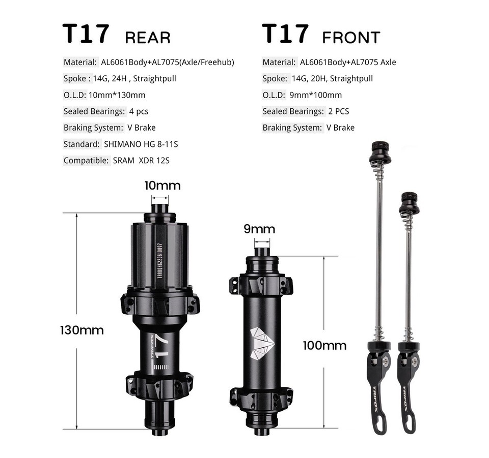 Road Bike Hub Set 20h Front 24h Rear Straight Pull 100/130mm QR for ...