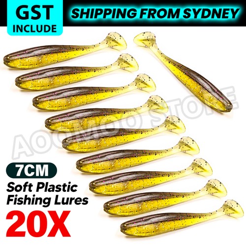 20PCS Soft Plastic Fishing Lures 70mm Paddle TAIL FLATHEAD Bream Bass ...