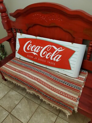 VINTAGE COCA-COLA PORCELAIN FISH TAIL SLED SIGN 1950'S 42”x16” | eBay