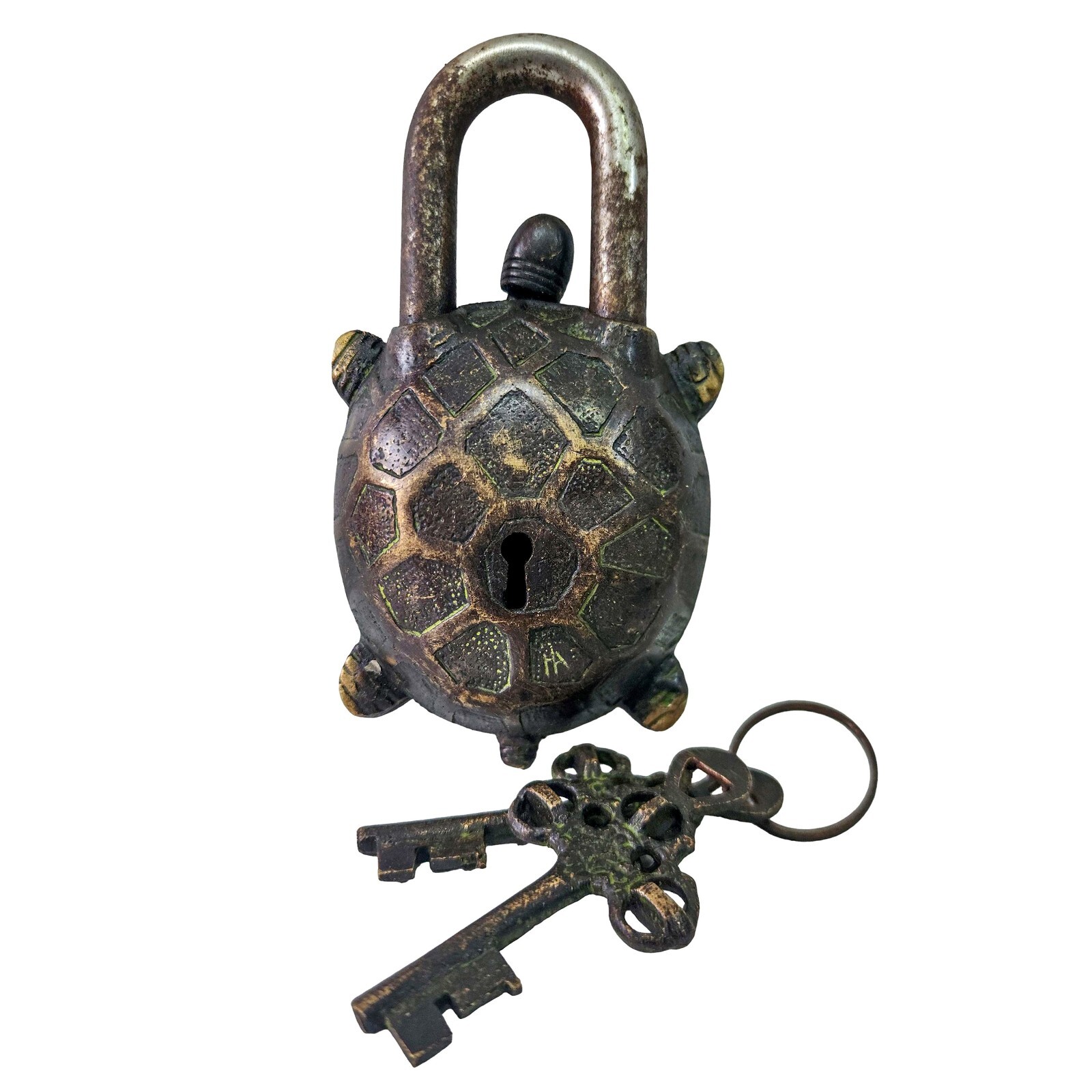 Antiqued Old Patina Brass Turtle Padlock Vintage Handmade Keys Tibetan ...