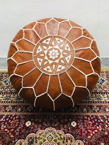 Moroccan Leather Footstool Ottoman Brown New Genuine Boho Pouffe | eBay