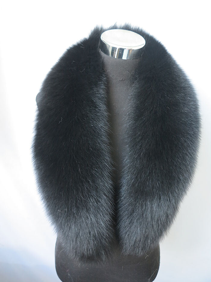 100% Real fox fur collar neck wrap /scarf black unisex jacket collar ...