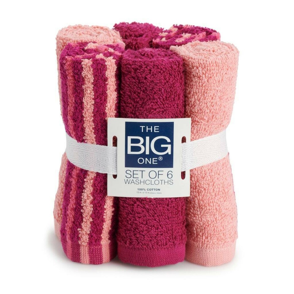 The Big One 2 Soft Terry Cotton 6 Pack Wash Cloths Rags Multi Color ...