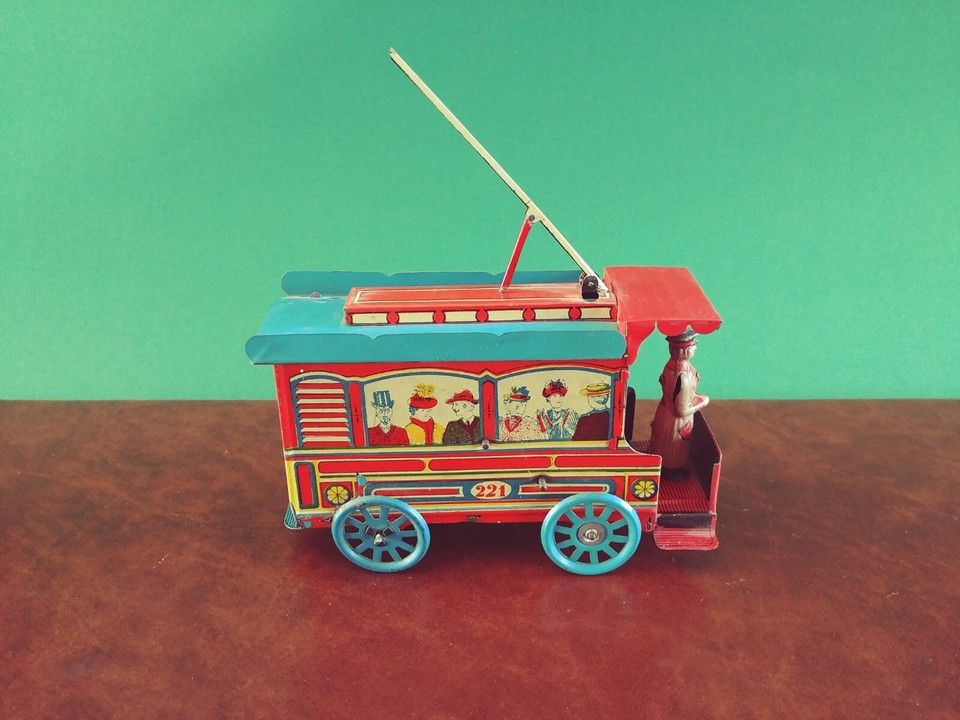 Very Rare 1900's Reil Tin Wind-up Trolley Tinplate Tram Cable-Car w O ...