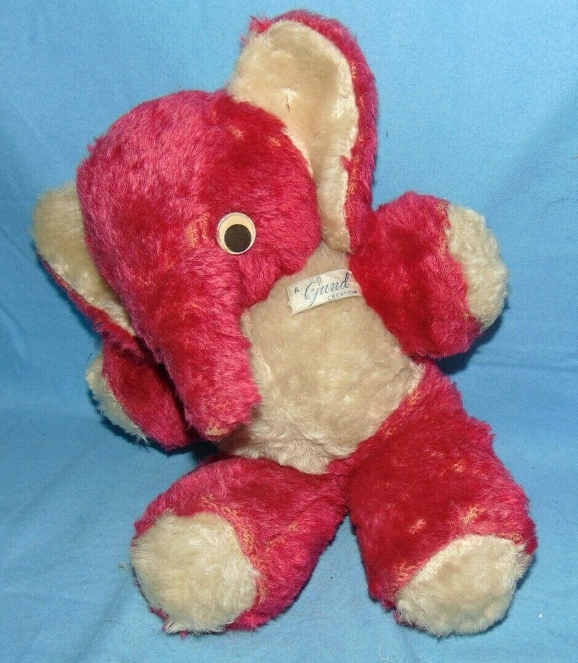 Gund Elephant Woolie Vintage 1950s Stuffed Toy Pink White Googly Eyes ...