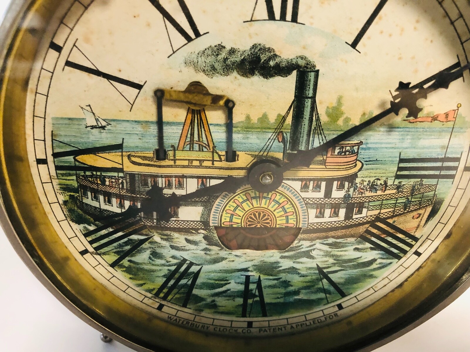 Antique Animated Clock Vintage, Mark Twain Steamboat Vintage Waterbury ...