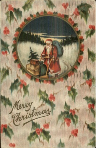 Christmas - Santa Claus Pushing Sled w/ Gifts c1910 Embossed Postcard ...