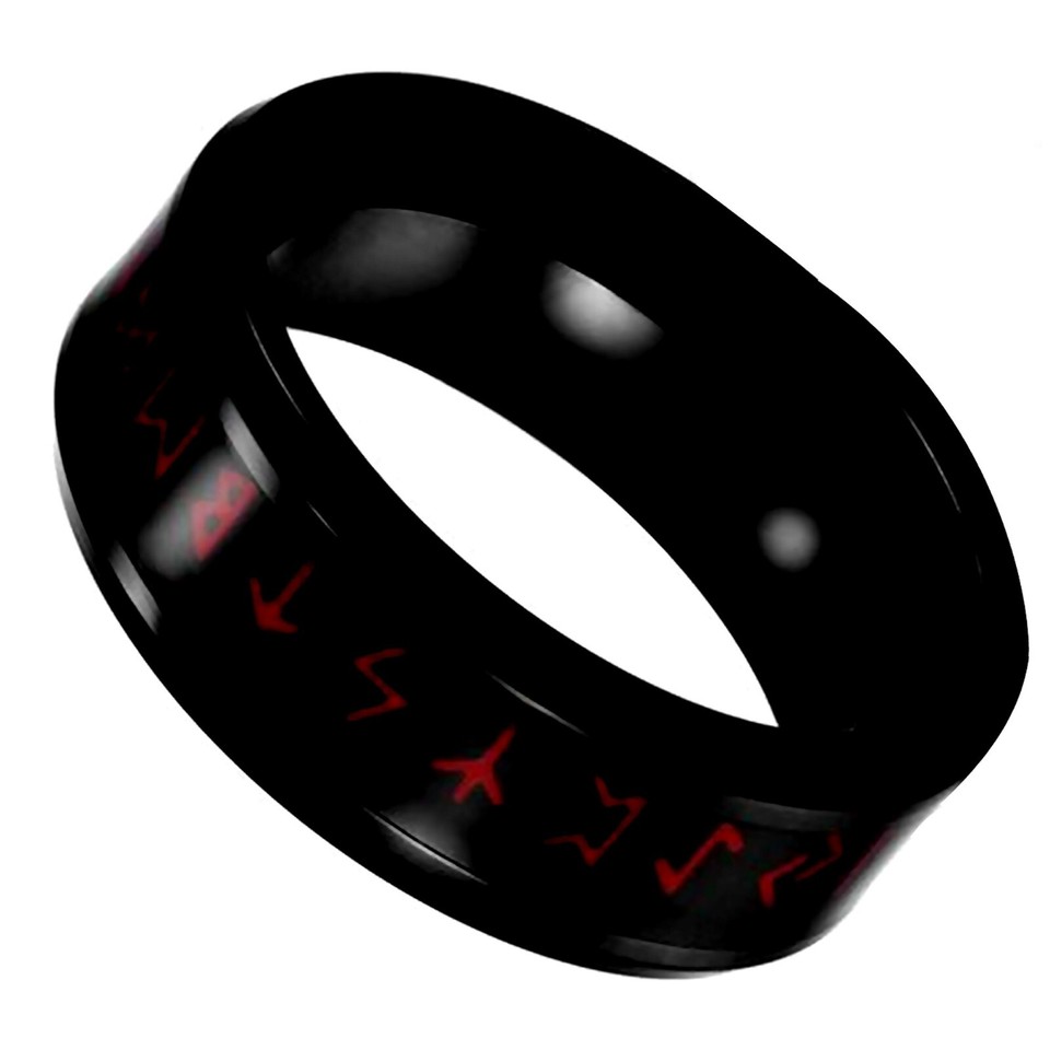 Viking Ghost Rune Ring Red Black Stainless Steel Norse Druid Luck ...