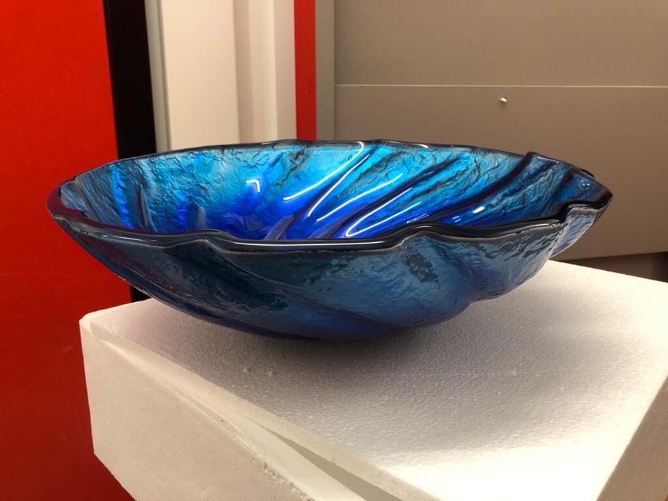 BLUE Turquoise ROUND RIPPLE EDGE GLASS BASIN SINK WASH BOWL LUXURY ...