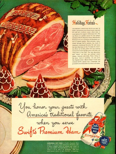 1947 vintage Christmas food AD SWIFT PREMIUM HAM , gift wrapped 072418 ...