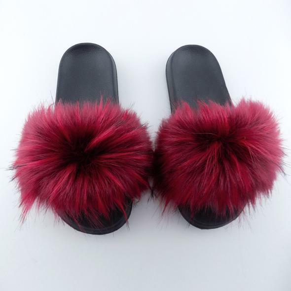 Cozy Faux Fur Slide Slippers–Women’s Fluffy Open Toe Slipper-Soft Plush ...