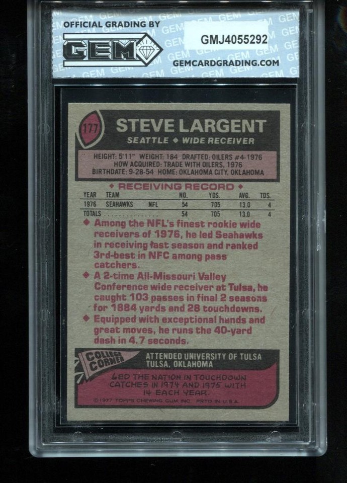Steve Largent Rookie Card RC 1977 Topps #177 NFL Seattle Seahawks GEM ...
