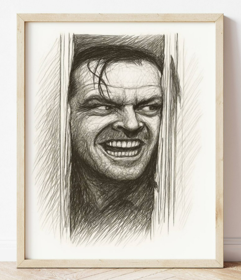 THE SHINING JACK TORRANCE DRAWING PRINT PORTRAIT SKETCH 8" x 10" HORROR ...