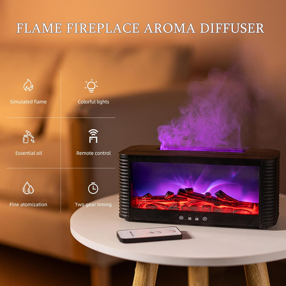 2026 Upgraded 9 Color Flame Fireplace Aroma Essential Oil Diffuser ...