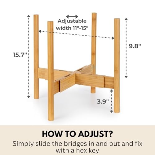 Large Adjustable Bamboo Plant Stand for Indoor 11-15 Inch Pots, Easy ...