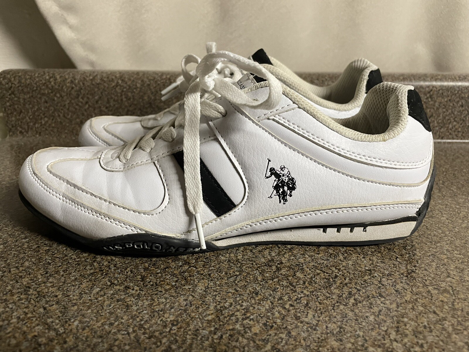 Vintage U.S. Polo Assn. USPA Leather Sneakers Womens Sz 9 - White Black ...