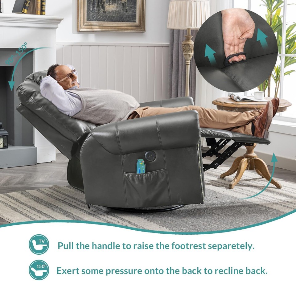 Massage Swivel Rocker Recliner, 360°Swivel Lounge Recliners W/Heat and ...