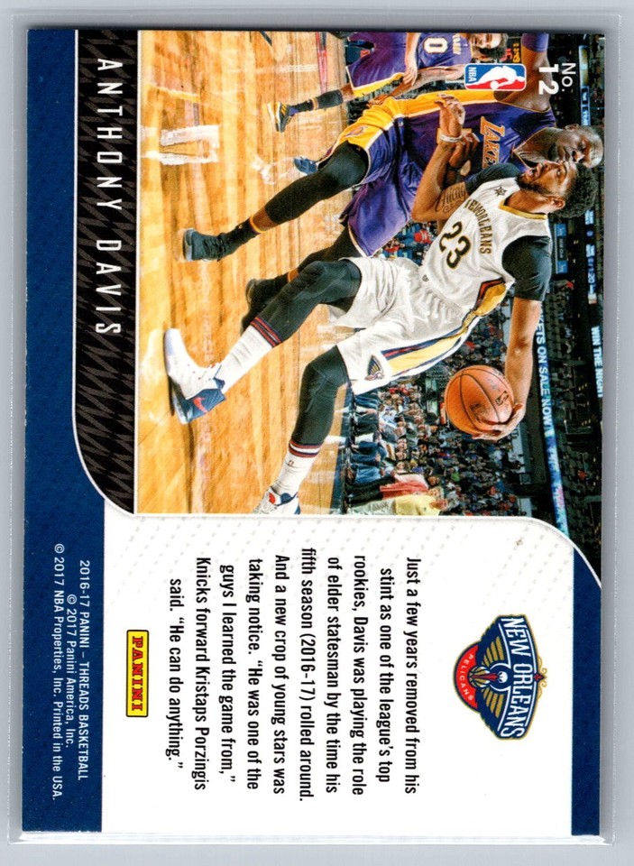 2016 Panini Threads Basketball Front-Row Seat #12 Anthony Davis ...