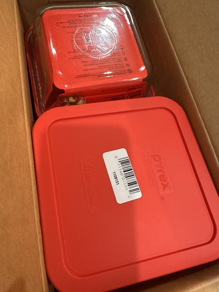 4 PCS Pyrex Storage Plus 4 Cup Square Red with Lid | eBay