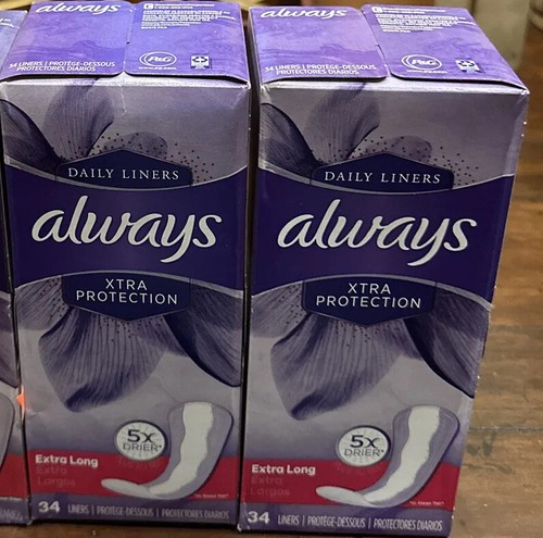 Two (2) Always Xtra Protection Daily Liners, Extra Long, 34 Count - 68 ...
