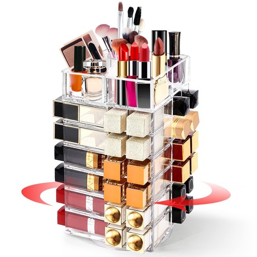 Acrylic Lipstick Tower Holder, 360 Degree Rotating Makeup Cosmetic ...
