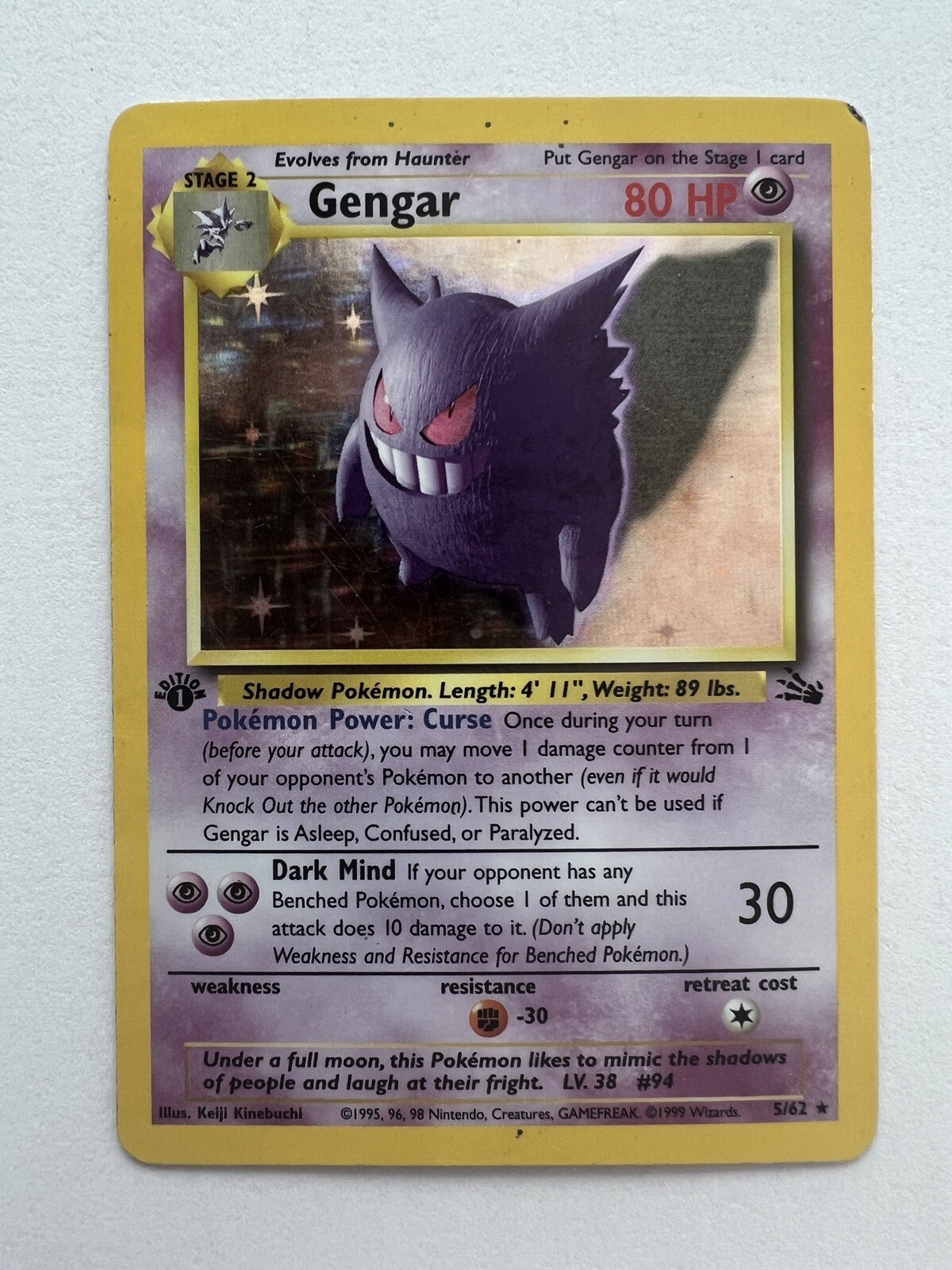 Pokémon TCG Gengar Fossil 5/62 Holo 1st Edition Holo Rare | eBay