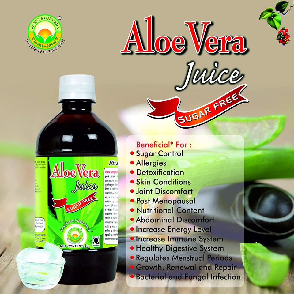 Basic Ayurveda AloeVera Juice Sugar Free 500 ml Natural Juice Aloe Vera ...